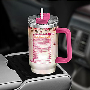 Mama Bear Rose Floral Color, Tumbler 40 Oz With Handle Lid And Straw, Cup Be Mommy Camelia For Nutrition Flower Funny Mother Day Quartz Handle Eleven Red, Mama Bear Gifts