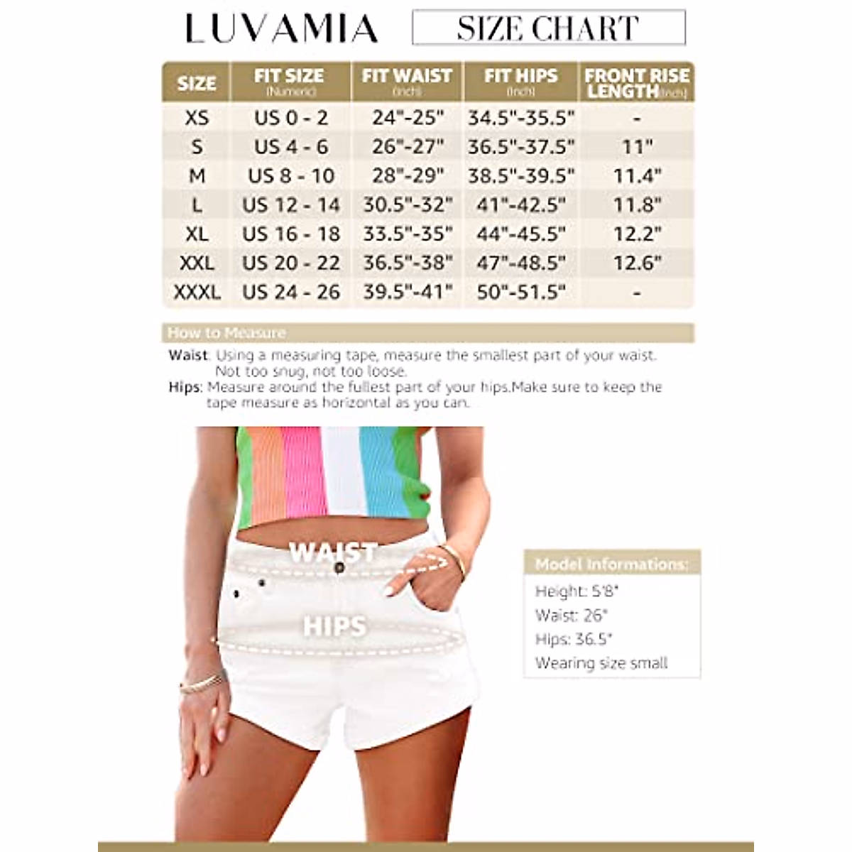 luvamia Jean Shorts Womens Mid Rise Causal Ripped Jean Shorts for Women White Jean Shorts High Waisted Jean Shorts Brilliant White Size Medium Fits Size 8 / Size 10