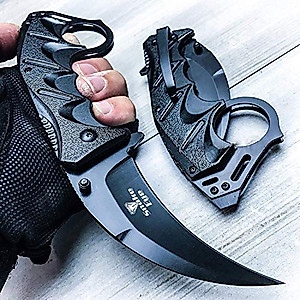 Snake Eye Tactical Everyday Carry Spring Assist Style Folding Pocket Knife EDC (Black)