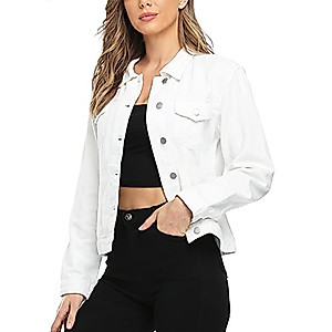 MISS MOLY Women's Denim Jackets Long Sleeve Casual Soft White Jean Jacket M