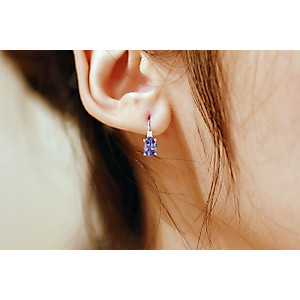 Gin & Grace 10K White Gold Natural Diamond (I1,I2) & Genuine Tanzanite Lever Back Earring for Women