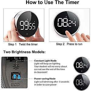Teacher Timers, 3.8-inch Large Digital Classroom Timer for Kids, LED Magnetic Countdown timers with Constant Bright Function, Silent Timer for Students and Teachers