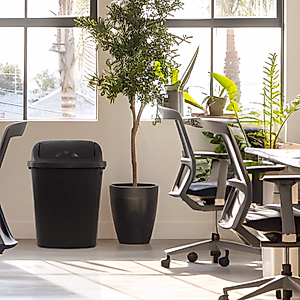 Qskely 6 Gallon Plastic Swing Top Trash Can for Kitchen, Set of 4 Small Garbage Can with Swing Top Lid, Black