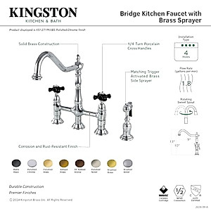 Kingston Brass KS1278PKXBS Duchess 8 inch Centerset Kitchen Faucet with Brass Sprayer, 8-3/4 inch In Spout Reach, Brushed Nickel
