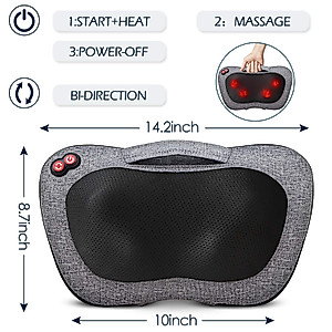 VIKTOR JURGEN Back Massager, Neck Massager with Heat, Massage Pillow Gifts for Men & Women, Electric Shiatsu Back Massager, Deep Kneading Shoulder Massager for Full Body Muscle,Massage at Home, Car