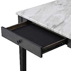 YUNLife 7-Piece Kitchen Dining 6, Faux Marble Rectangular Table with PU-Leather Chairs & 2 Drawers for Living Room, Breakfast Nook, Dinette Furniture Sets, Black59.7”x34.5”x30”