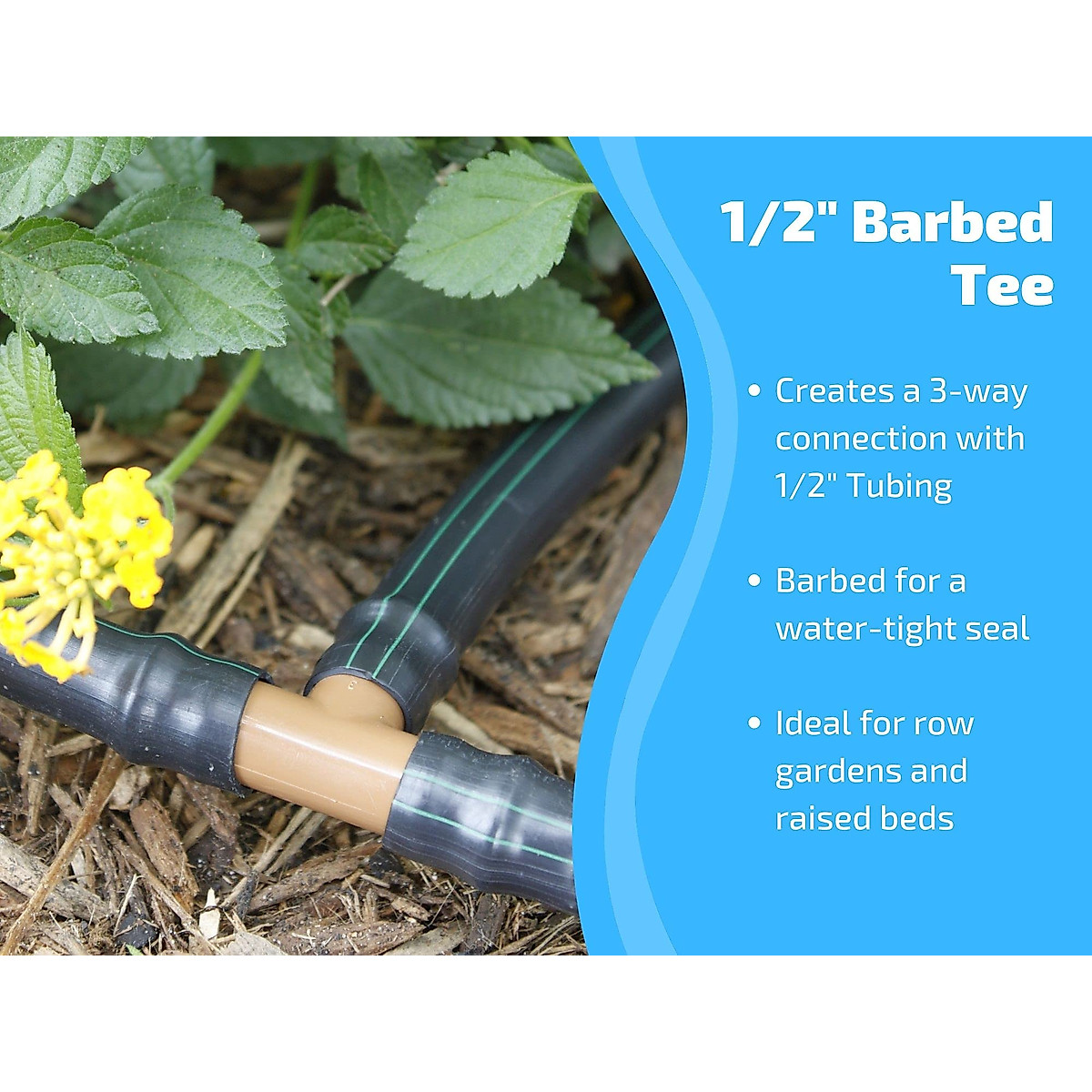 Habitech 1/2" Tee Drip Irrigation Fittings (12 Pack) - Barbed Drip Line Connector Tees compatible with Rain Bird and Most 1/2" Irrigation Tubing or Sprinkler Systems