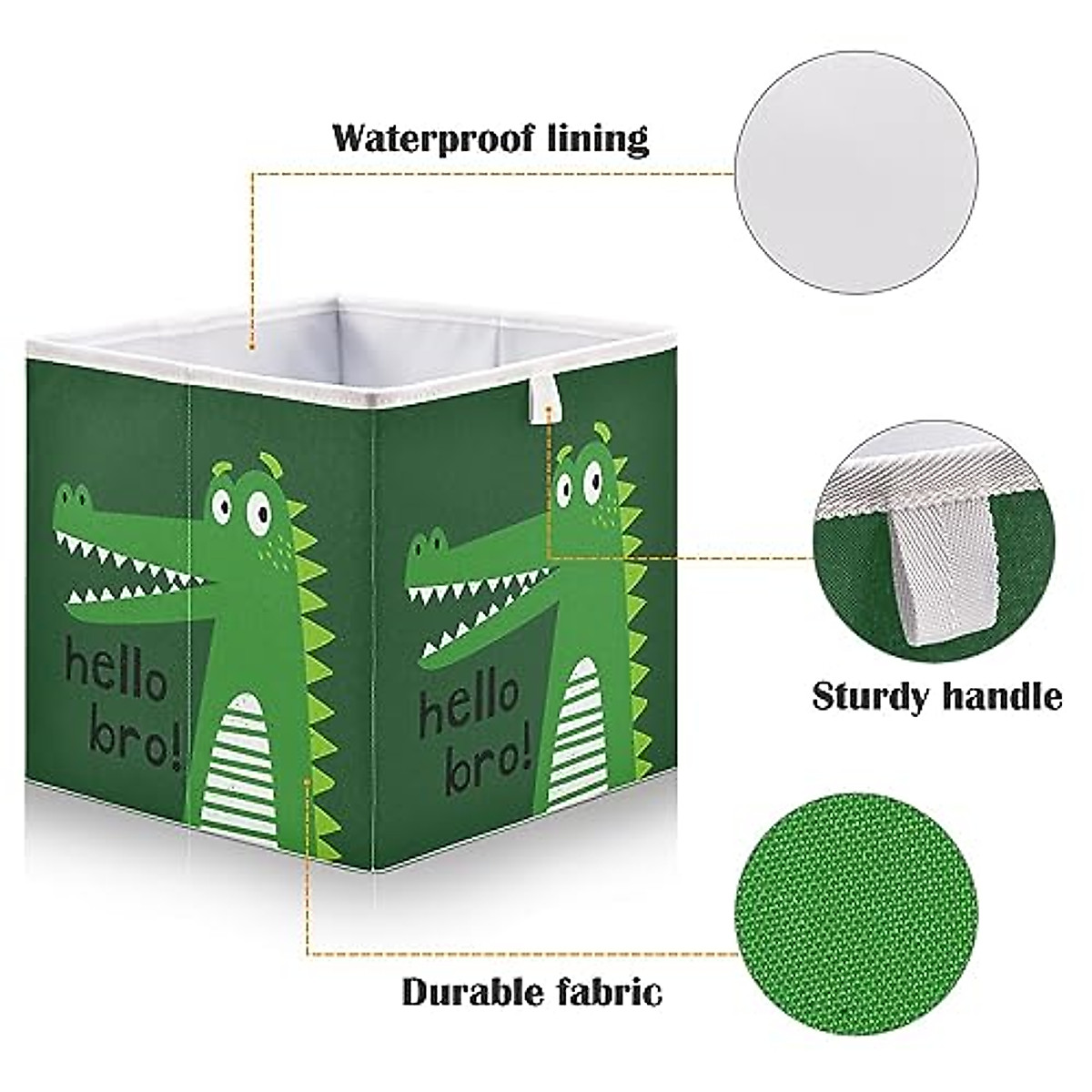 Emelivor Cute Alligator Cube Storage Bin Fabric Storage Cubes Collapsible Foldable Storage Baskets Organizer Containers for Shelves Nursery Closer Bedroom Home,11 x 11inch