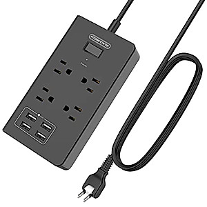 2 Prong Power Strip with Flat Rotating Plug, NTONPOWER 10ft Extension Cord Surge Protector, 4 Outlets 4 USB, 2 Prong to 3 Prong Outlet Adapter, 1700 Joules, Overload Protection for Non-Grounded Outlet