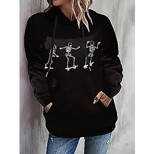 LilyCoco Women's Graphic Hooded Sweatshirt Crewneck Oversized Pullover Hoodies Skeleton Black X-Large