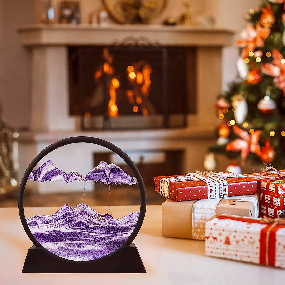 Dynamic Sand Art, Moving Sand Art with 3D Deep Sea Sandscape, Relaxing Sand Painting for Kids & Adluts in Desktop Home Office (Purple 7")