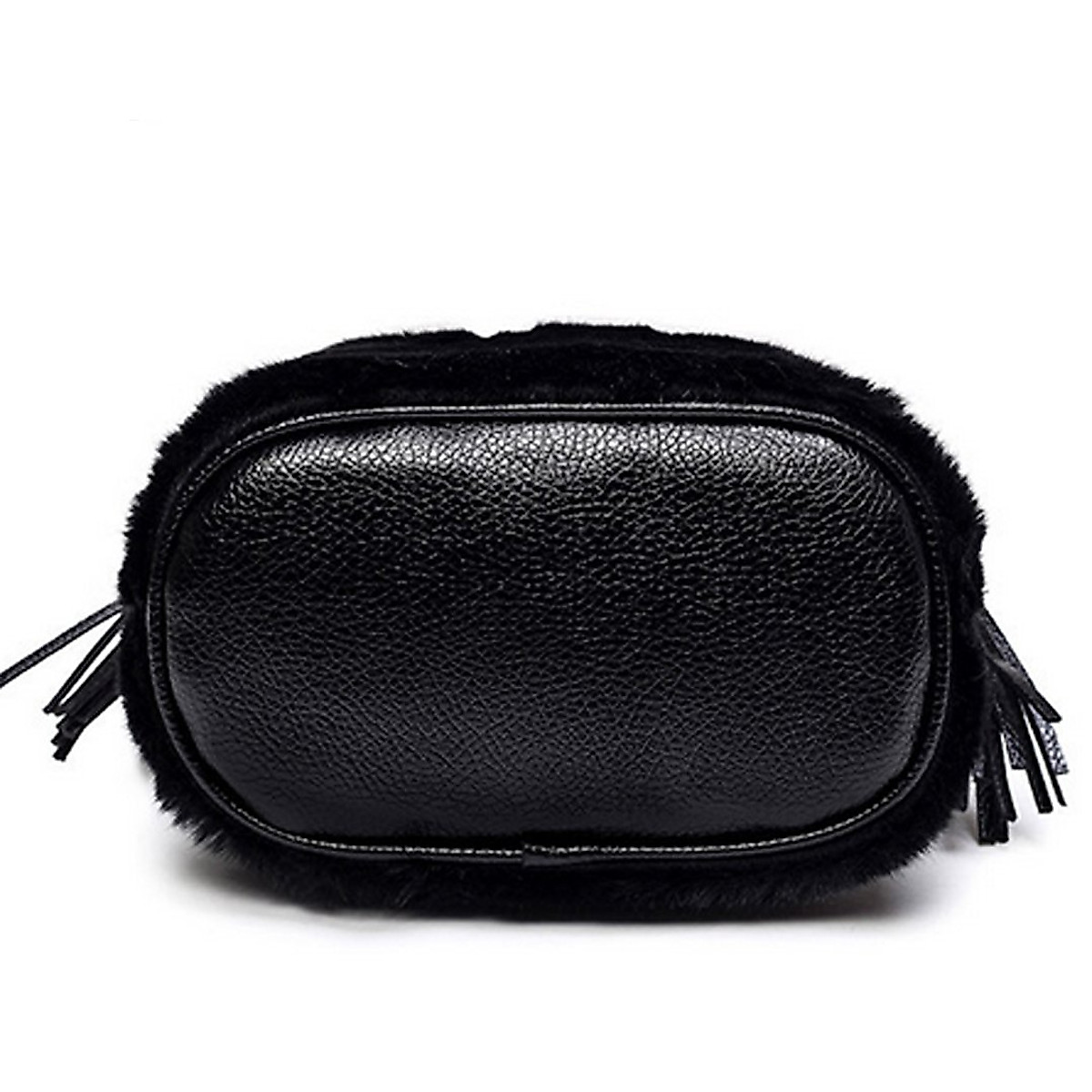 Van Caro Women’s Faux Fur Drawstring Bucket Bag Shoulder Crossbody Bag, Black