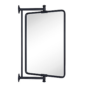 TEHOME Black Rounded Rectangle Pivot-N-View Bathroom Vanity Mirror Rotating Tilting Mirror for Corner Vanity, 14x22''