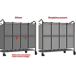 Simple Houseware 4-Bag Heavy Duty Laundry Sorter Rolling Cart, Dark Grey
