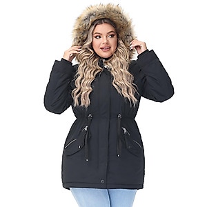ROYAL MATRIX Women's Winter Coats Fleece Lined Parka Jacket Hooded Long Winter Warm Parka Coat with Pockets Black,8