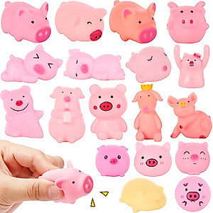 18 Pcs Rubber Pig Bath Toys Cute Rubber Piggy Bath Toy Tiny Pig Bathtub Toys Mini Pink Pigs Preschool Bath Toys Float Squeak Toys Birthday Gift for Shower Pool Beach Party Decorations