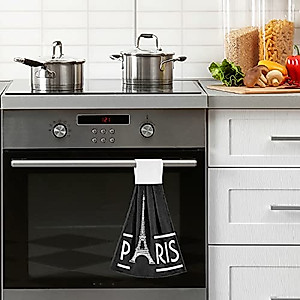 ALAZA Paris Eiffel Tower France Black 2 Pack Hand Towels Hanging Towel Absorbent Soft for Kitchen Bathroom 14 x 18.2 Inches