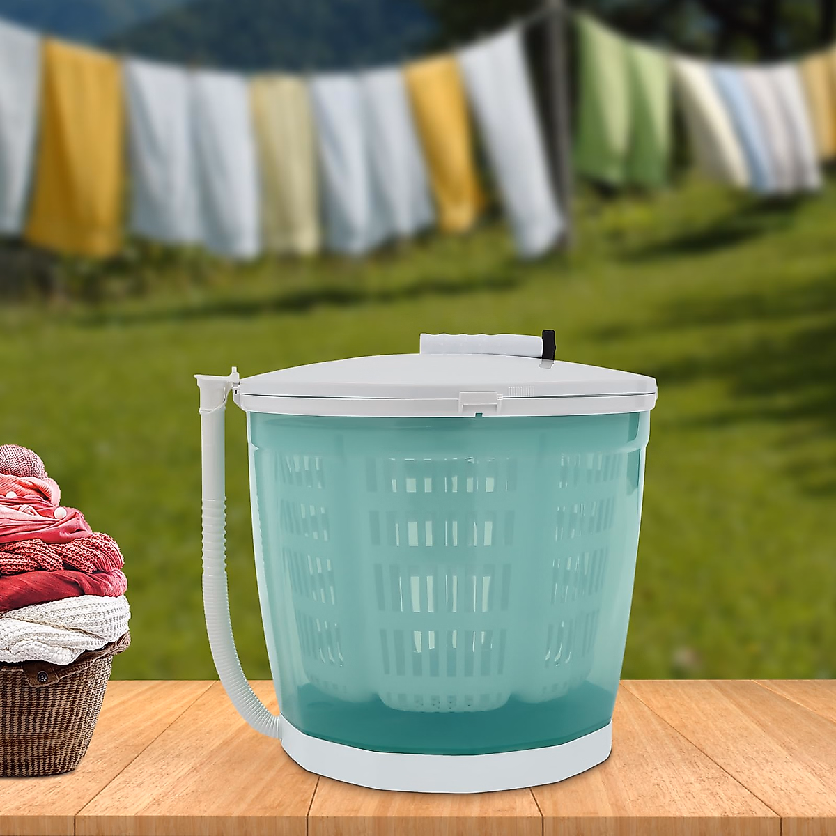 CNCEST Mini Portable Washing Machine, 2 in 1 Manual Non-Electric Washing Machine, Clothes Spin Dryer, Compact Washer Spin Dryer, Mini Traveling Outdoor Washing Machine (Green)