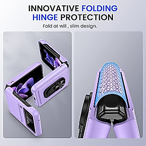 VEGO for Galaxy Z Flip 3 Ring Stand Case, Z Flip 3 All-Inclusive Cover Case with Hinge Protection and Glass Camera Lens Screen Protector for Samsung Galaxy Z Flip 3 5G (2021) - Purple