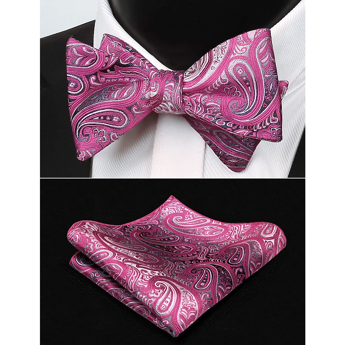 Alizeal Mens Gradient Paisley Self Bow Tie and Hanky Set, Rose Pink
