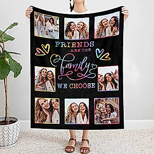 Artsadd Customized Best Friend Picture Blanket Custom Friend Birthday Gifts for Women, Friends are The Family We Choose Personalized BFF Throw Blanket Funny Friendship Gifts for Girl Sister 50x60