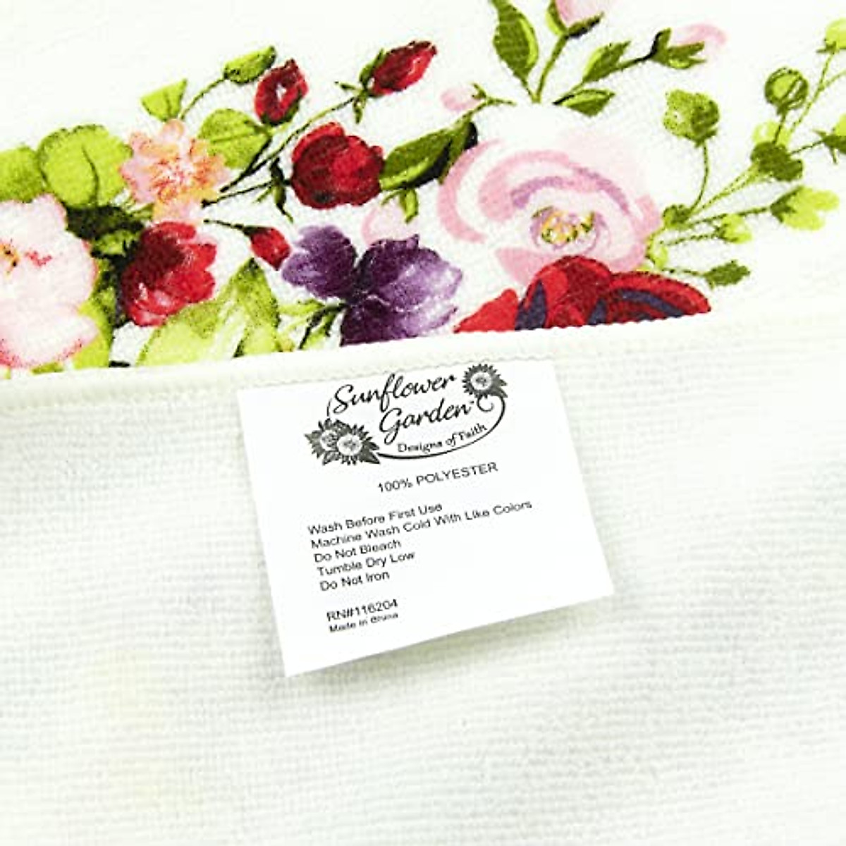 Sunflower Garden Faith, Hope, and Love Floral Hand Towels 24''x15'', Set of 6, White