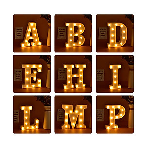 ODISTAR LED Light Up Marquee Letters, Battery Powered Sign Letter 26 Alphabet with Lights for Wedding Engagement Birthday Party Table Decoration bar Christmas Night Home,9’’, White (P)
