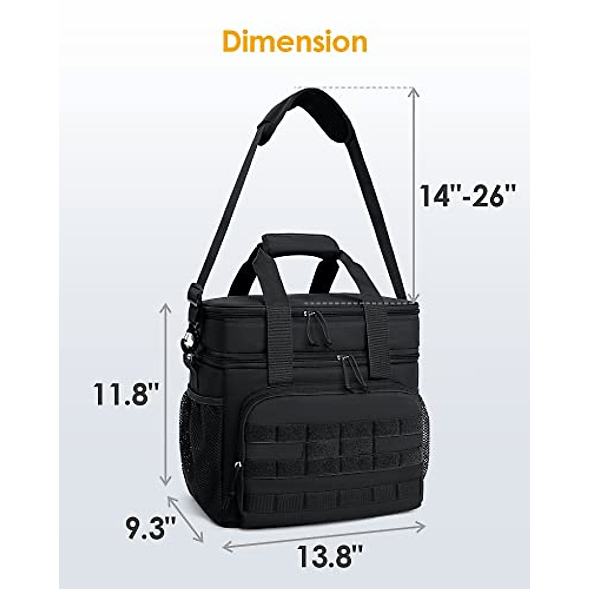 TACTICISM Double Deck Lunch Box for Men 38 Cans Tactical MOllE Lunch Bag, Up to 12 Hours Insulated lunchbox, Large Soft Leakproof Lunch Cooler Adult, for Work Camping Fishing Hiking, Black