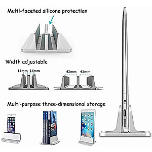 Universal Laptop Vertical Stand, Dual Desktop Stand Adjustable Notebook Stand (up to 17.3 inches) for Samsung/HP/Dell/Chrome Book laptops (Silver)