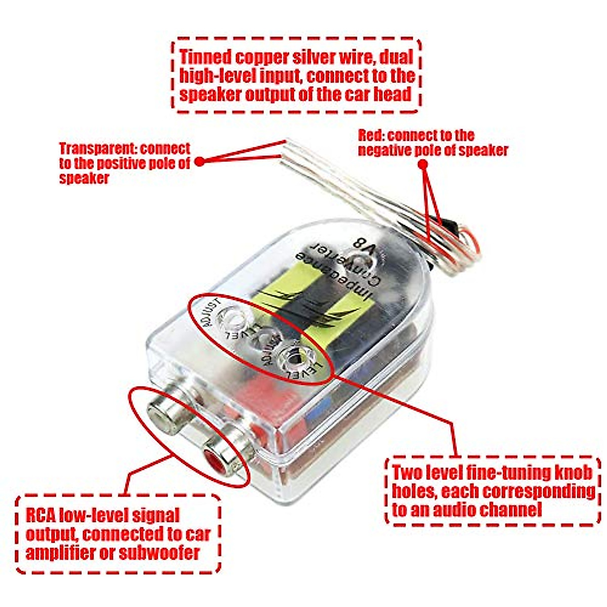 AUTUT 2 Pcs High to Low Speaker Impedance Converter Audio Signal Adapter for Speaker Output to RCA Line Control Car Amplifier Wiring