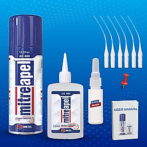 MITREAPEL Super CA Glue (3.5 oz.) with Spray Adhesive Activator (13.5 fl oz.) - Ca Glue with Activator for Wood, Plastic, Metal, Leather, Ceramic - Cyanoacrylate Glue for Crafting&Building (1 Pk)
