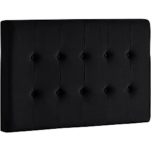 24KF Black Wall Mounted Tufted Button Twin Headboard,Soft Comfortable Velvet Padded Twin Size Headboard -6035-T-Black