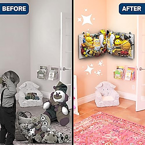 Stuffed Animal Storage Ideas, Stuffy Storage, Stuffed Animal net or Hammock, Kids Wall Corner Stuffed Animals Toy Hammock , Holder, Bear Organizer, Basket, Stuff, Zoo, Hardware Included (White)