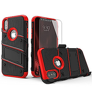 ZIZO Bolt Series for iPhone Xs Max case Military Grade Drop Tested with Tempered Glass Screen Protector, Holster, Kickstand Black RED