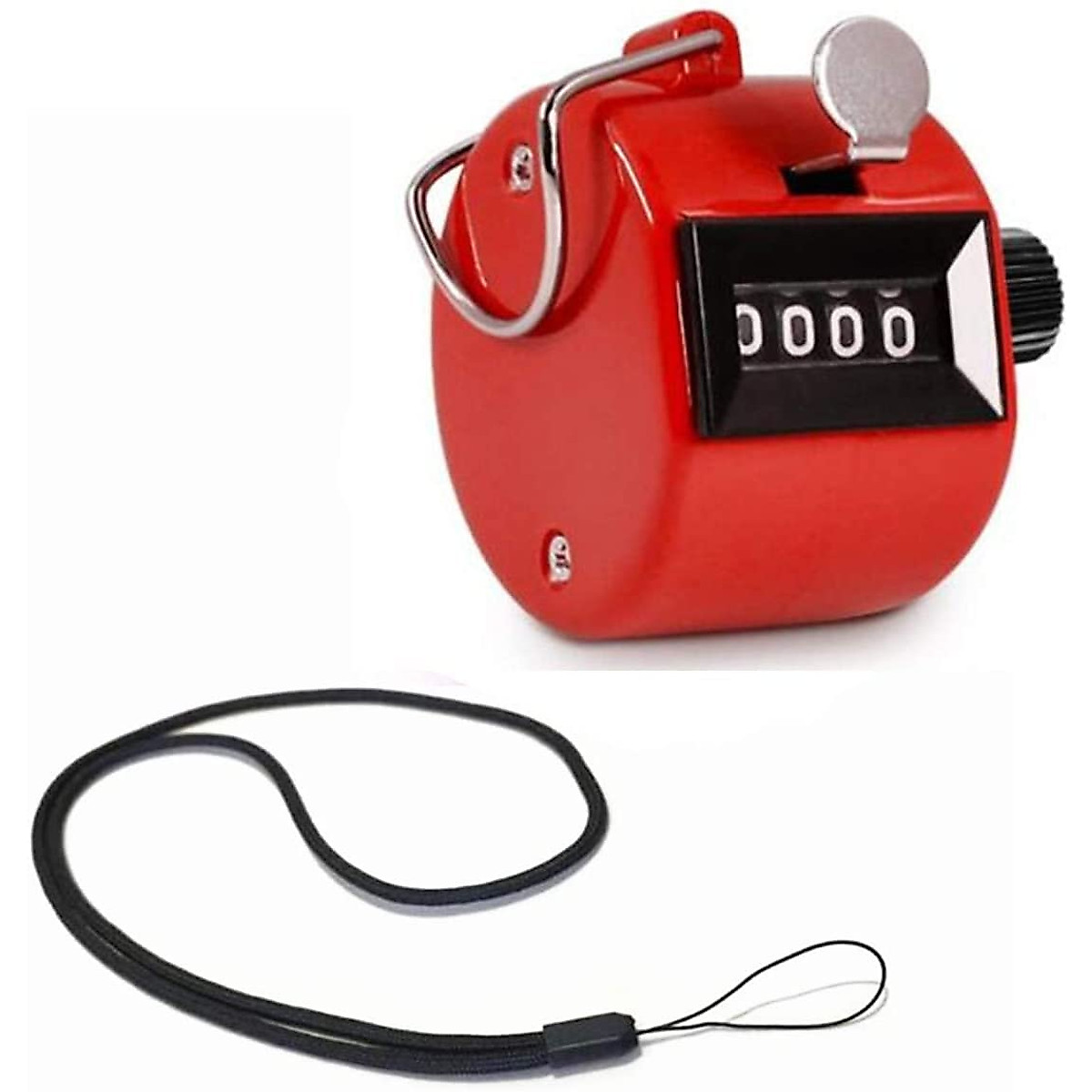JJLFresheners 1PC FormVan Hand Tally Counter with Lanyard, Mechanical Lap Tracker Manual Clicker with Metal Finger Ring Hoop Holder, Red