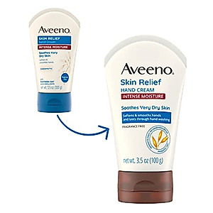 Aveeno Skin Relief Intense Moisture Hand Cream with Soothing Prebiotic Oat for Dry Skin, Sensitive Skin Cream Softens & Smooths Hands & Lasts Through Hand Washing, Fragrance-Free, 3.5 oz