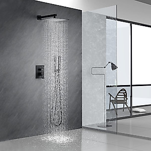 Fransiton 8 Inches Matte Black Shower System Rain Shower System Set Wall Mounted, Rainfall Shower Head with Handheld, Bathroom Shower Kit (Valve Included)