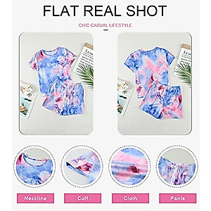 Dokotoo Girls Summer Cute T-Shirt Shorts Set Outfits Short Sleeve Tops Tee Shirts Clothes Crew Neck Tie Dye Stretchy Shorts Fashion Clothing with Side Pockets Size 8-9 Sky Blue