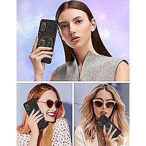 Goocrux for Samsung Galaxy A03S Case Sun and Moon Stars for Girls Women Cute Space Girly Phone Cover Fashion Gold Print Unique Design with Slide Camera Cover Aesthetic Cases for Galaxy A03S 5G 6.5''