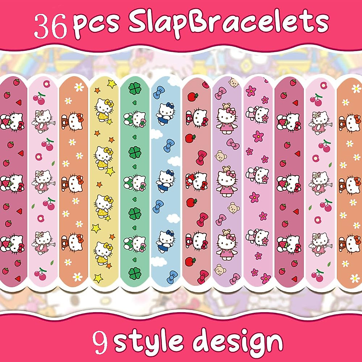 GOTOFUN Kitty Party Supplies, Kitty Slap Bracelets, 86PCS Party Favors Contains 36 Slap Bracelets and 50 Stickers, Great Birthday Gift for Boys Girls, Kawaii Goodie Bag Stuffers