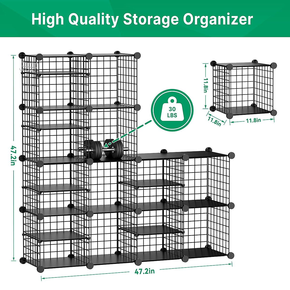 Kiivoena Wire Cube Storage Organizer, 12 Cubes Converted into 14 Cubes, Sturdy Metal Grids Storage Shelf Closet Shelving Units and Storage, Shelves for Bedroom LIvingroom Office