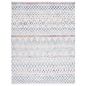 SAFAVIEH Madison Collection Area Rug - 8' x 10', Ivory & Dark Blue, Moroccan Boho Distressed Design, Non-Shedding & Easy Care, Ideal for High Traffic Areas in Living Room, Bedroom (MAD798B)