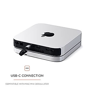 Satechi USB C Hub - Type-C Aluminum Stand & Hub - USB-C Data Port, Micro/SD Card Readers, USB 3.0 & Headphone Jack Port - for Mac Studio, Mac Mini M2/M1 (Not Compatible with M4) - Silver