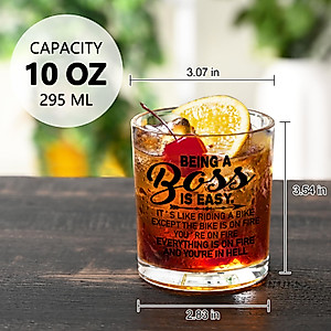 Futtumy Boss Day Gifts, 10 Oz Boss Whiskey Glass, Boss Day Gifts for Him Men Boss Women Leader Dad Friends Coworker, National Boss Day Gifts for Boss Day Christmas Birthday, Boss Appreciation Gifts