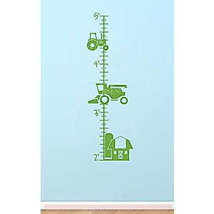 Farm Tractor Growth Chart Vinyl Height Ruler Boy Bedroom Décor Wall Decals Lime Green