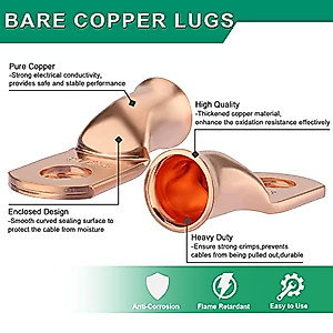 OURU 56PCS Battery Cable Lugs Kit,AWG 8 6 4 2 Gauge Heavy Duty Copper Wire Lugs Battery Cable Ends Terminals Connectors,Bare Copper Eyelet Ring Terminal