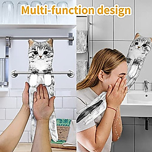 Cat Funny Hand Towels for Kitchen and Bathroom, High Absorbency Hand Towels Cute Decorative Cat Decor Hanging Washcloths Face Towels, Not Easy to Deformation, for Cat Lovers(Tabby cat)