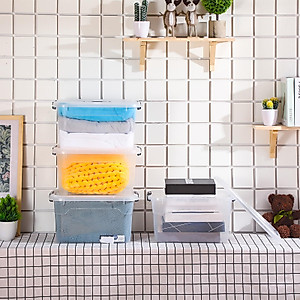 Sadnyy 4 Pack Clear Plastic Storage Latch Box Stackable Plastic Storage Bins with Latching Lids and Wheels Clear Large Storage Boxes Organizing Container for Home Garage Closet Classroom (15 Quart)