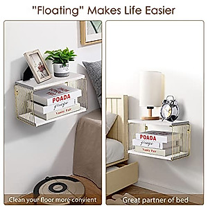 Filano Floating Nightstand 2 Tier Modern Geometric White Nightstand Wall Mounted Nightstand Bedside Shelf Floating Shelves for Bedroom Living Room White