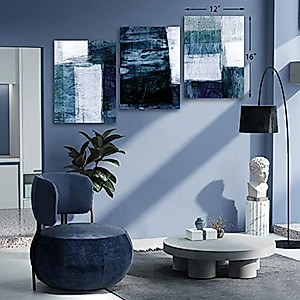 Kaupuar 3 Pieces Canvas Wall Art-Gray Blue Abstract Art Painting-Modern Canvas Artwork Wall Decor Ready to Hang 12''x16'', 3 Pieces